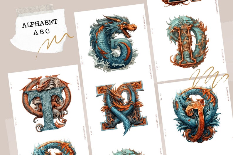 Dragon Art Letters Clipart Illuminated, Fantasy Dragon , Alphabet ...