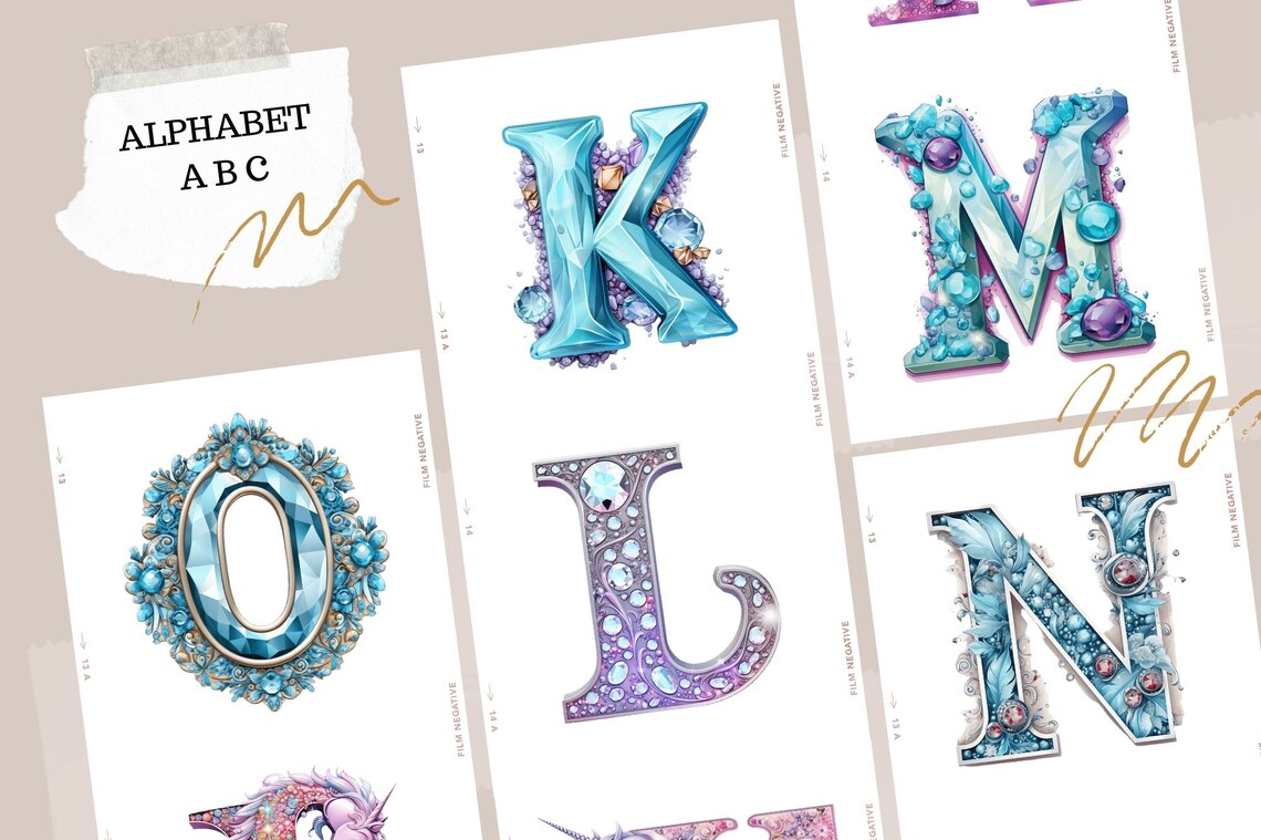 Crystal Alphabet, Crystal Alphabet Scrapbook, Gemstone Clipart, Nature ...