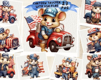 6 Trucker USA Flag Watercolor Clipart Png,trucks Boys Clipart American ...