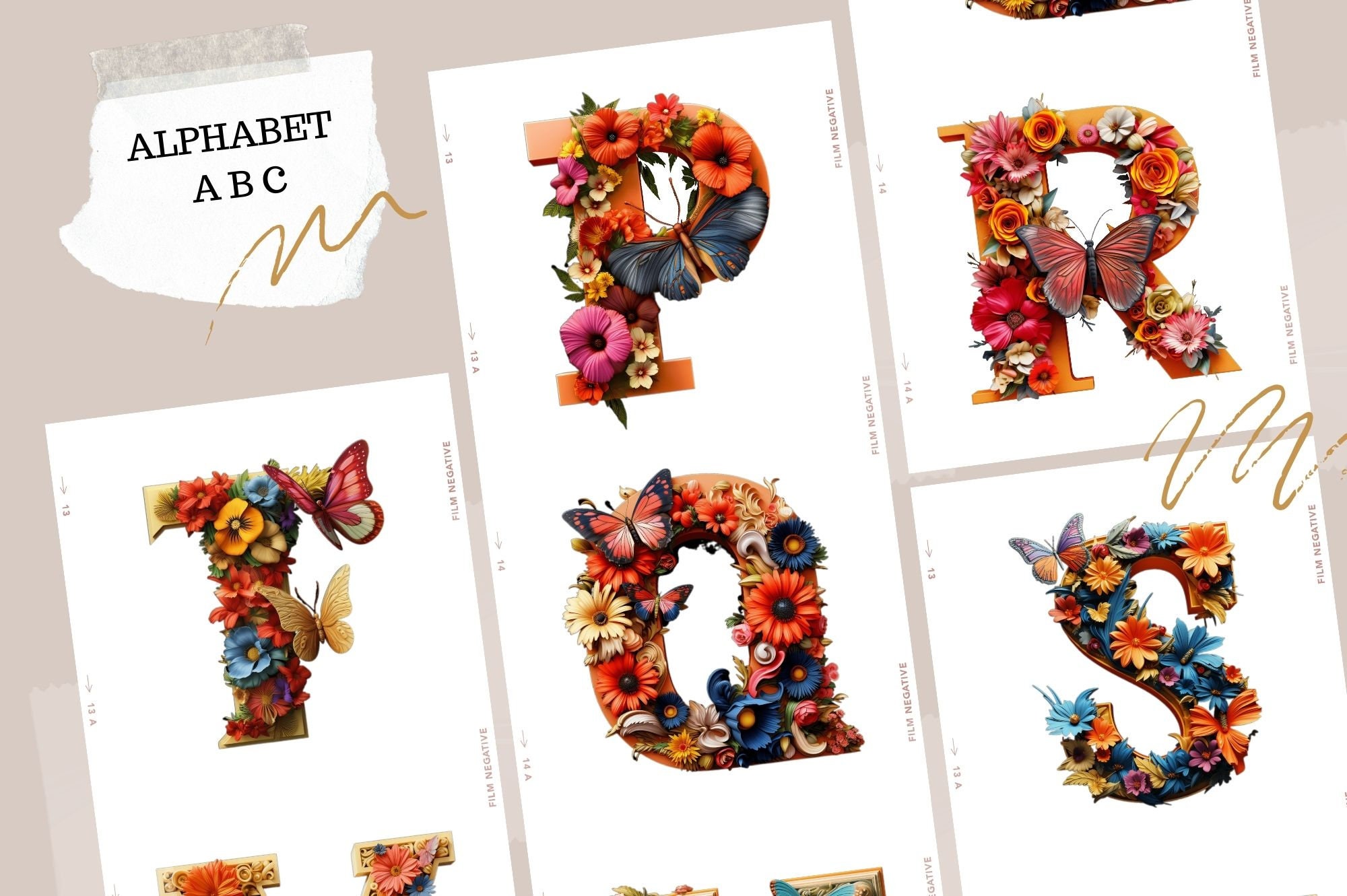 3D Flowers Alphabet Letters Butterfly Alphabet Cliparts - Etsy