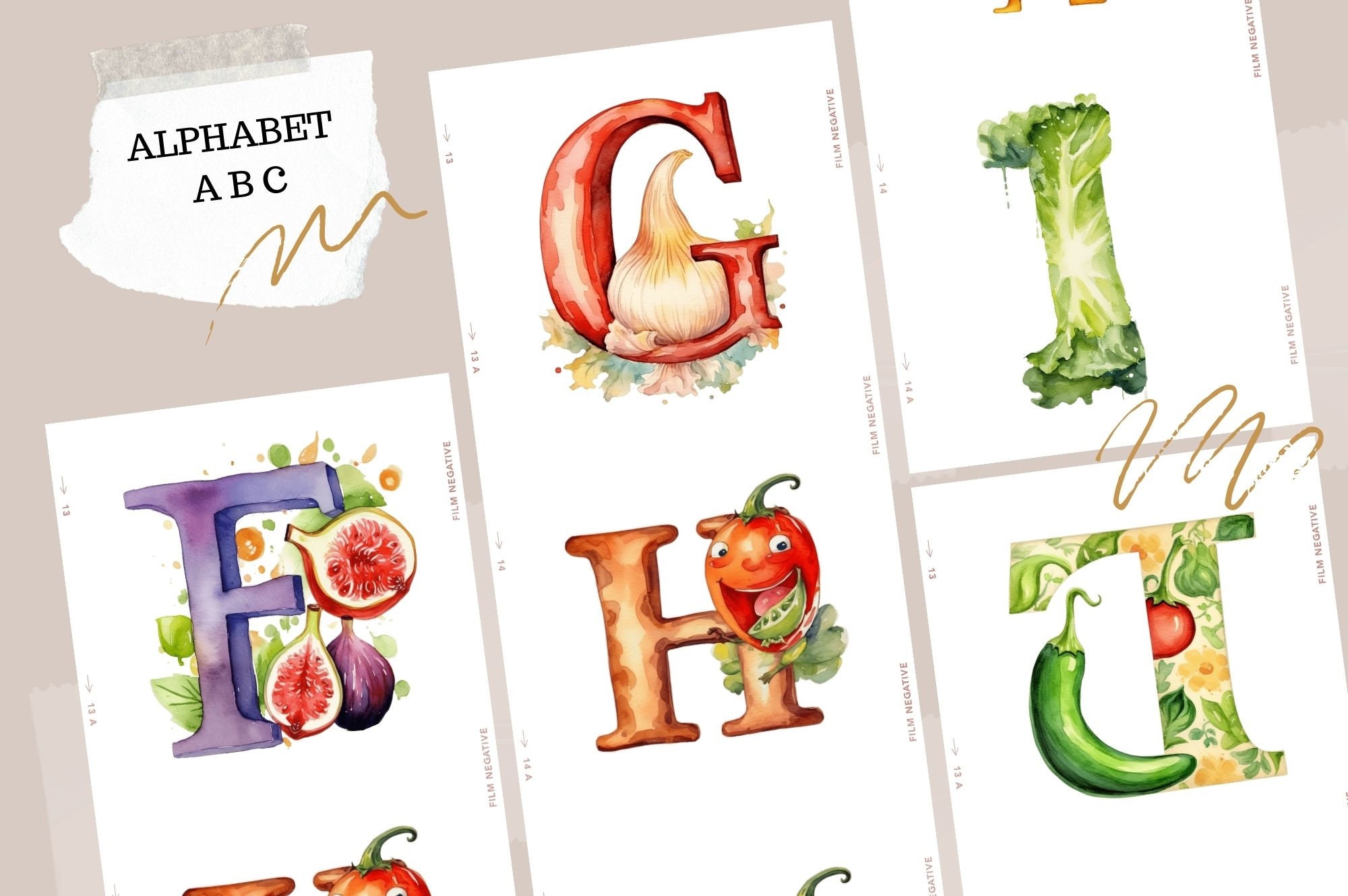 Fruits and Vegetables Alphabet Clipart, Vegetables Letters Clipart ...