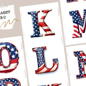 USA Alphabet Letters Clipart, Patriotic American Flag Letters, Hand ...