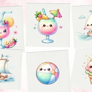 Kawaii Beach Clipart, Summer Clipart, Cute Kawaii Cartoon Characters ...