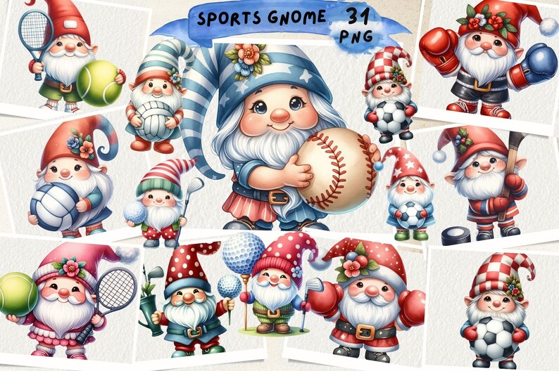 Sports Gnomes Clipart, Game Day, Sports Sublimate, Baseball, Basketball ...