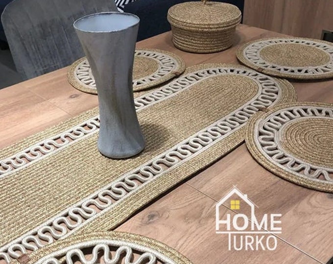 6 Piece Plate Supla, 1 Piece Runner, 1 Piece Basket, Jute Plate Service ...