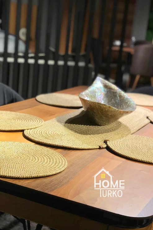 6 Piece Plate Supla, 1 Piece Runner, Jute Wicker Plate Service Set ...