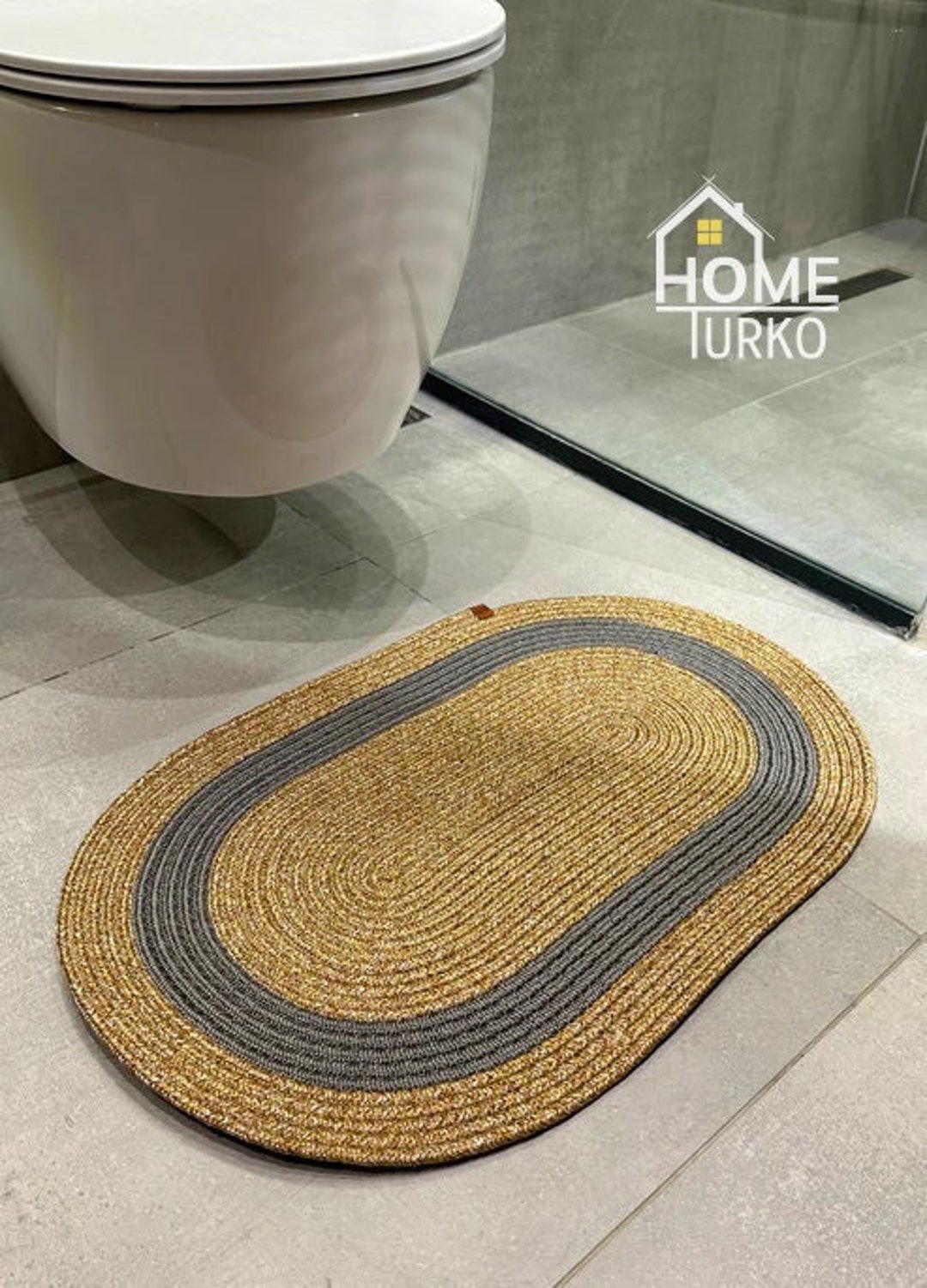 Jute Toilet Front Mat, Bath Mat, Bathroom Mat, Color: Wicker, Gray ...