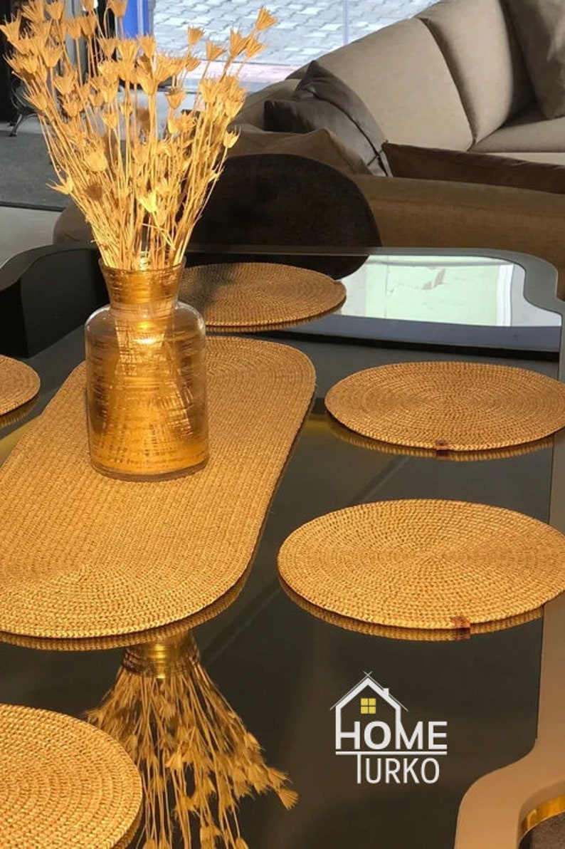 6 Piece Plate Supla, 1 Piece Runner, Jute Wicker Plate Service Set ...