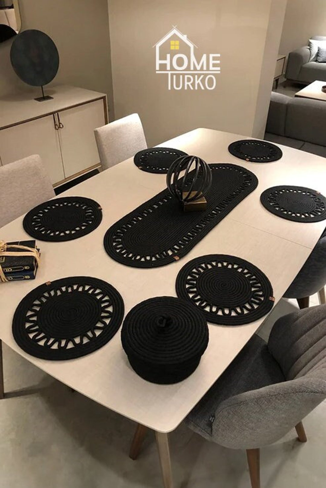 6 Piece Plate Supla, 1 Piece Runner, 1 Piece Basket, Jute Plate Service ...