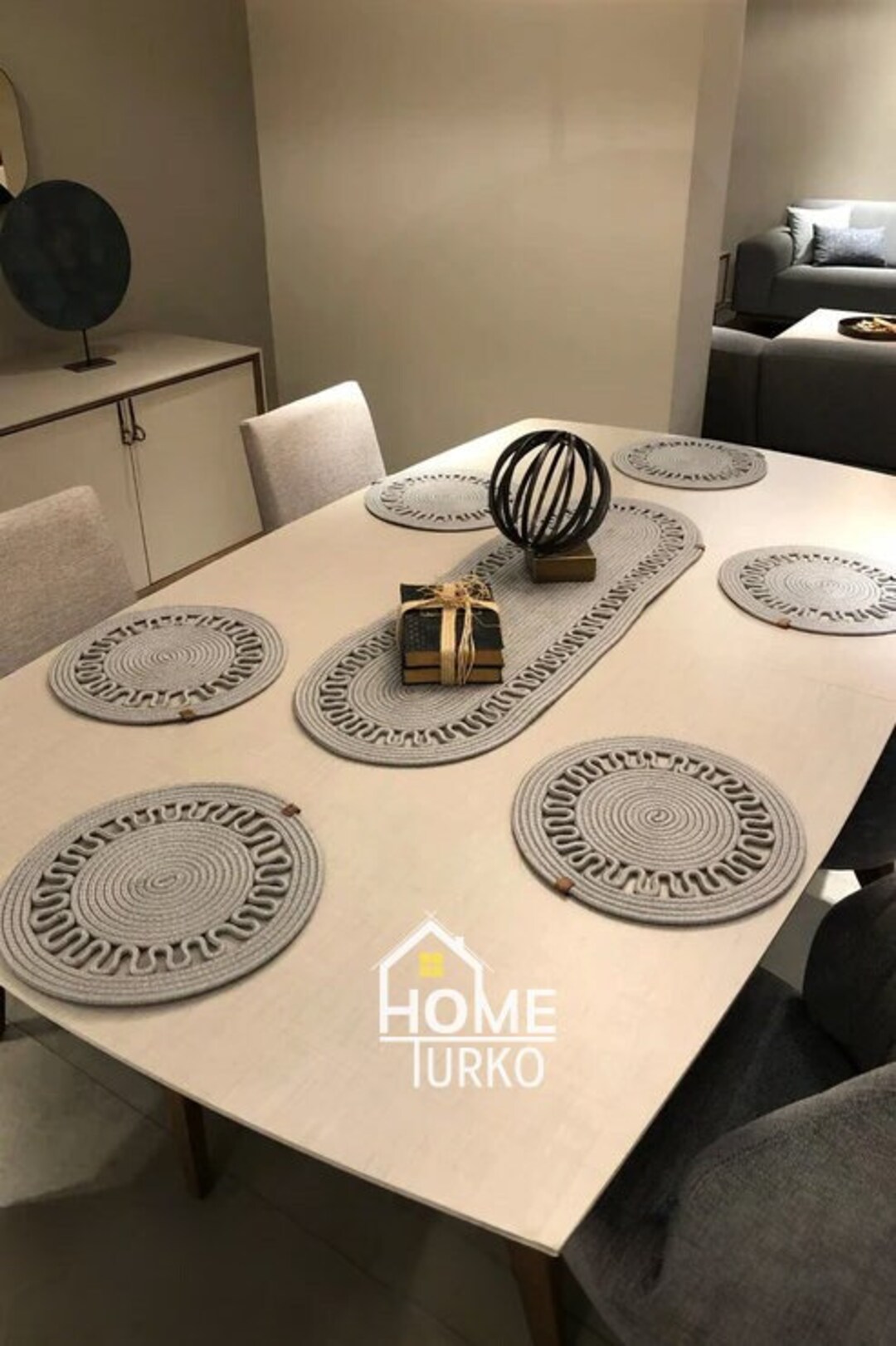 6 Piece Plate Supla, 1 Piece Runner,jute Gray Plate Service Set ...