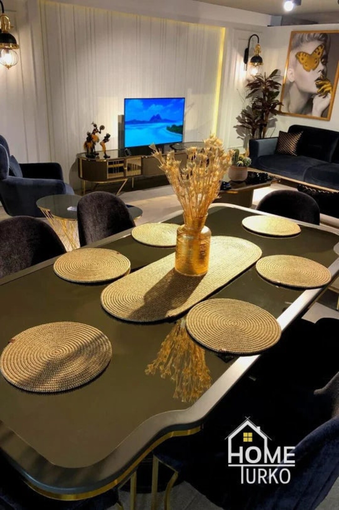 6 Piece Plate Supla, 1 Piece Runner, Jute Wicker Plate Service Set ...