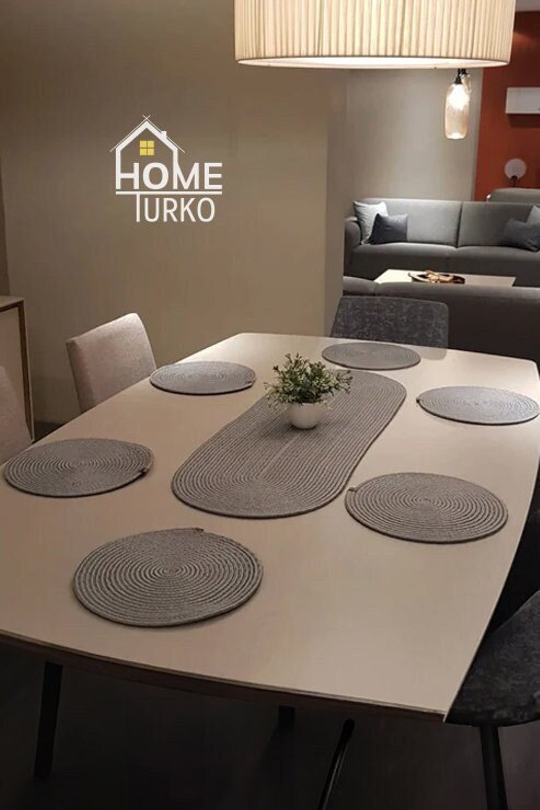 6 Piece Plate Supla, 1 Piece Runner,jute Gray Plate Service Set ...