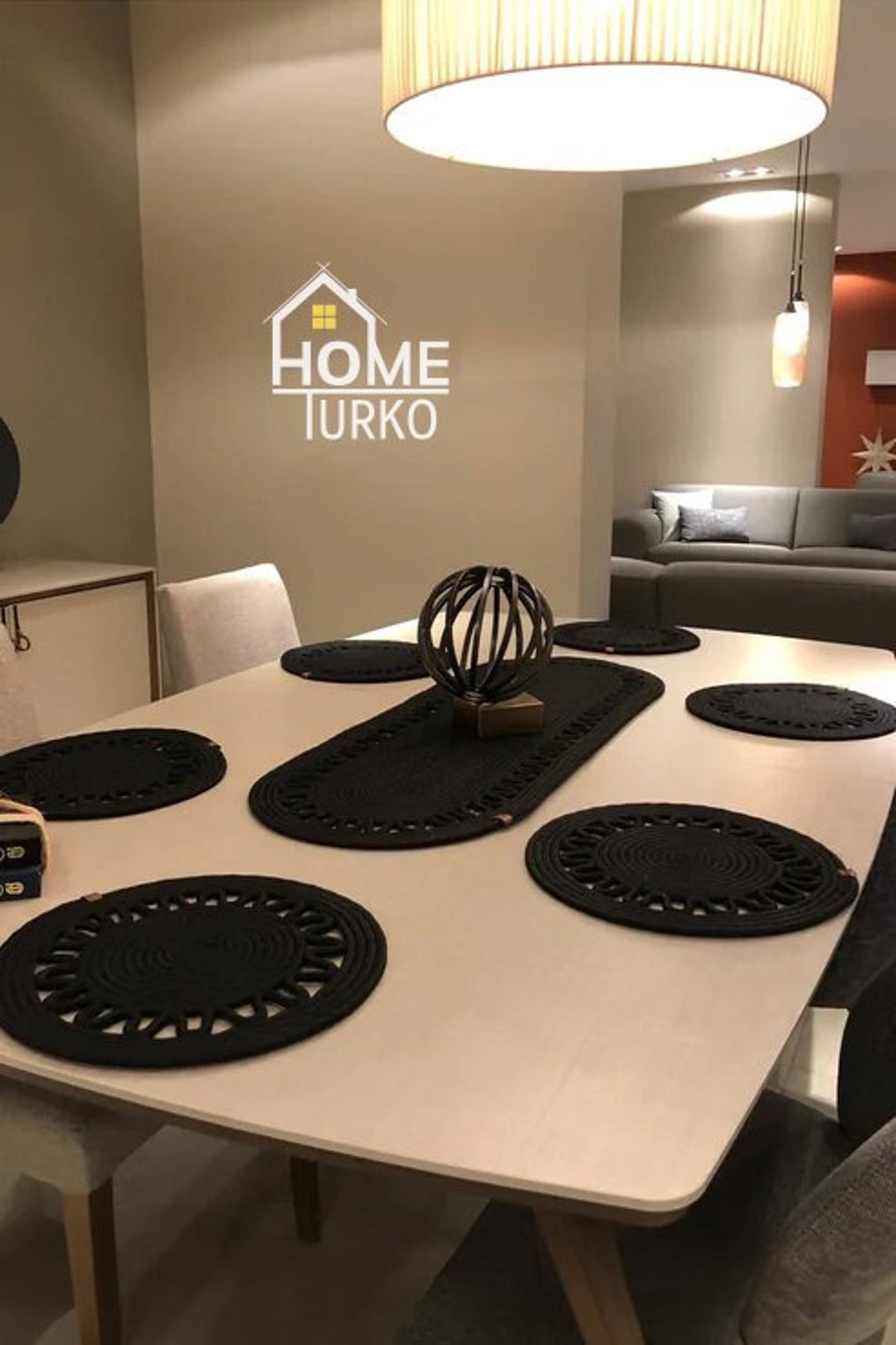 6 Piece Plate Supla, 1 Piece Runner,jute Black Plate Service Set ...