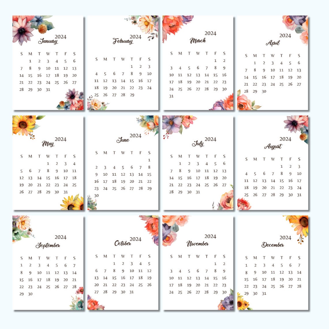 2024 Calendar Printable-monthly Calendar-mini Calendar-mini Desk ...