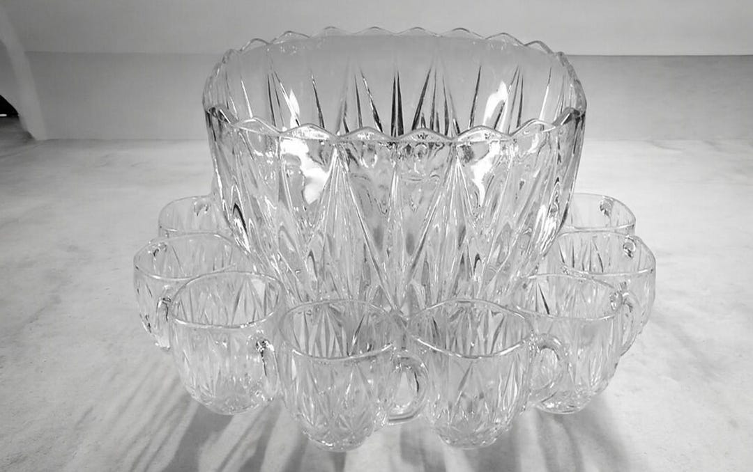 Punch Bowl Set With 12 Cups Williamsport Clear by Hazel-atlas - Etsy