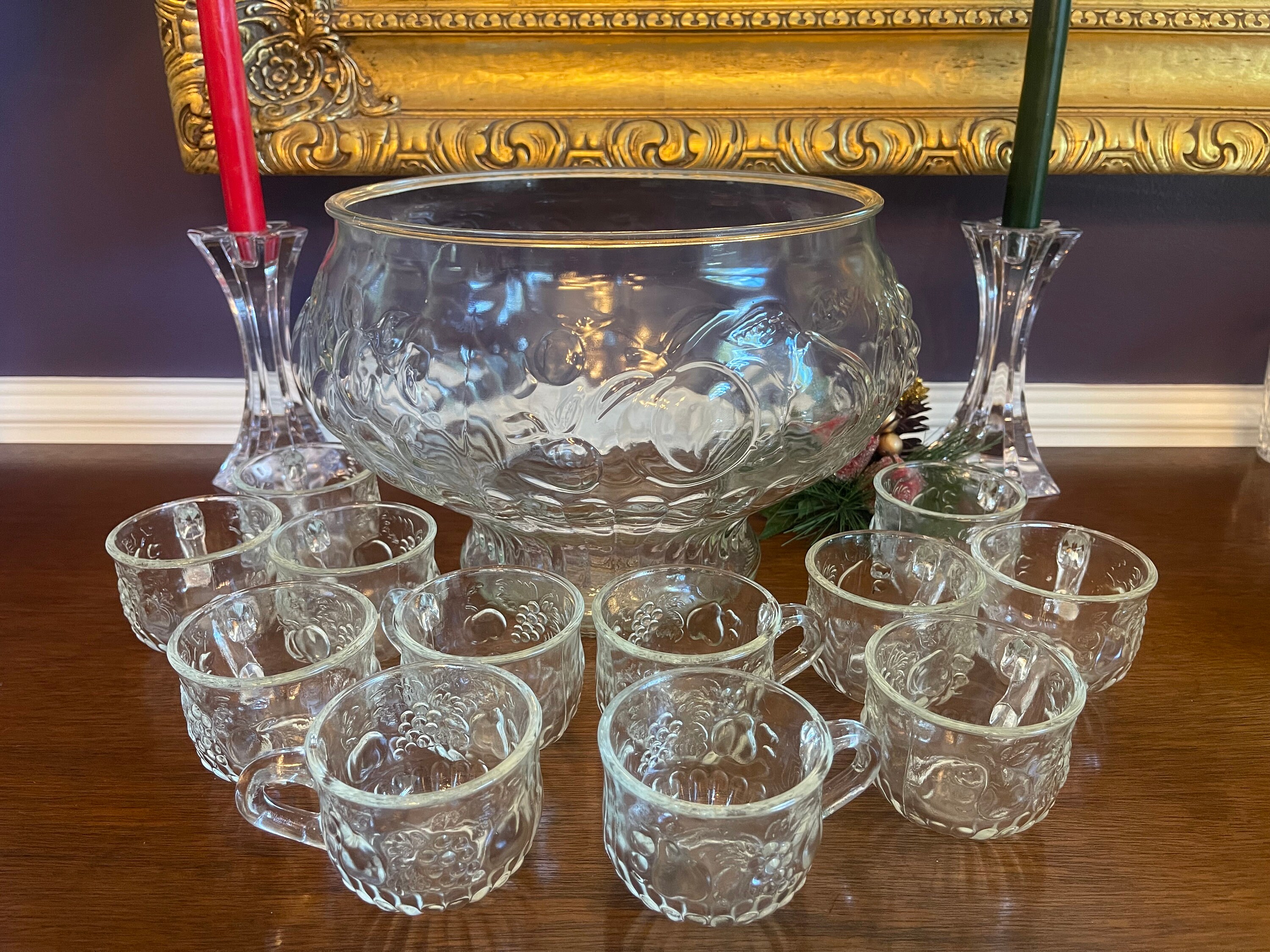 Vintage, Punch Bowl, Fruit Clear Pattern, by Jeannette, 8 Cups, Pressed ...