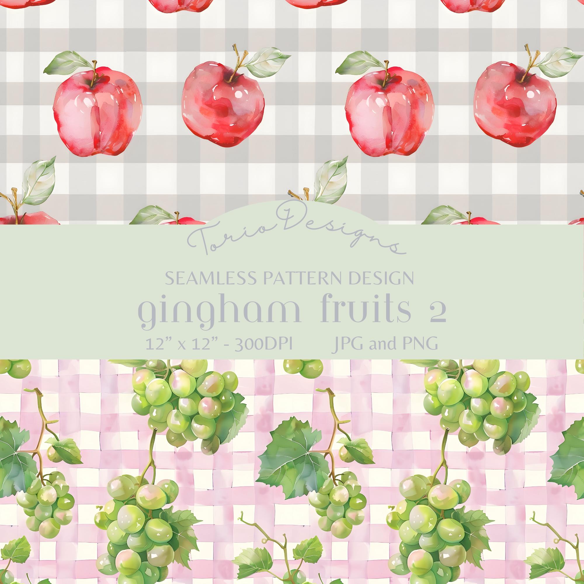 Gingham Fruit 2 : 4 Seamless Pattern , Digital Paper, Ai, Fruits ...