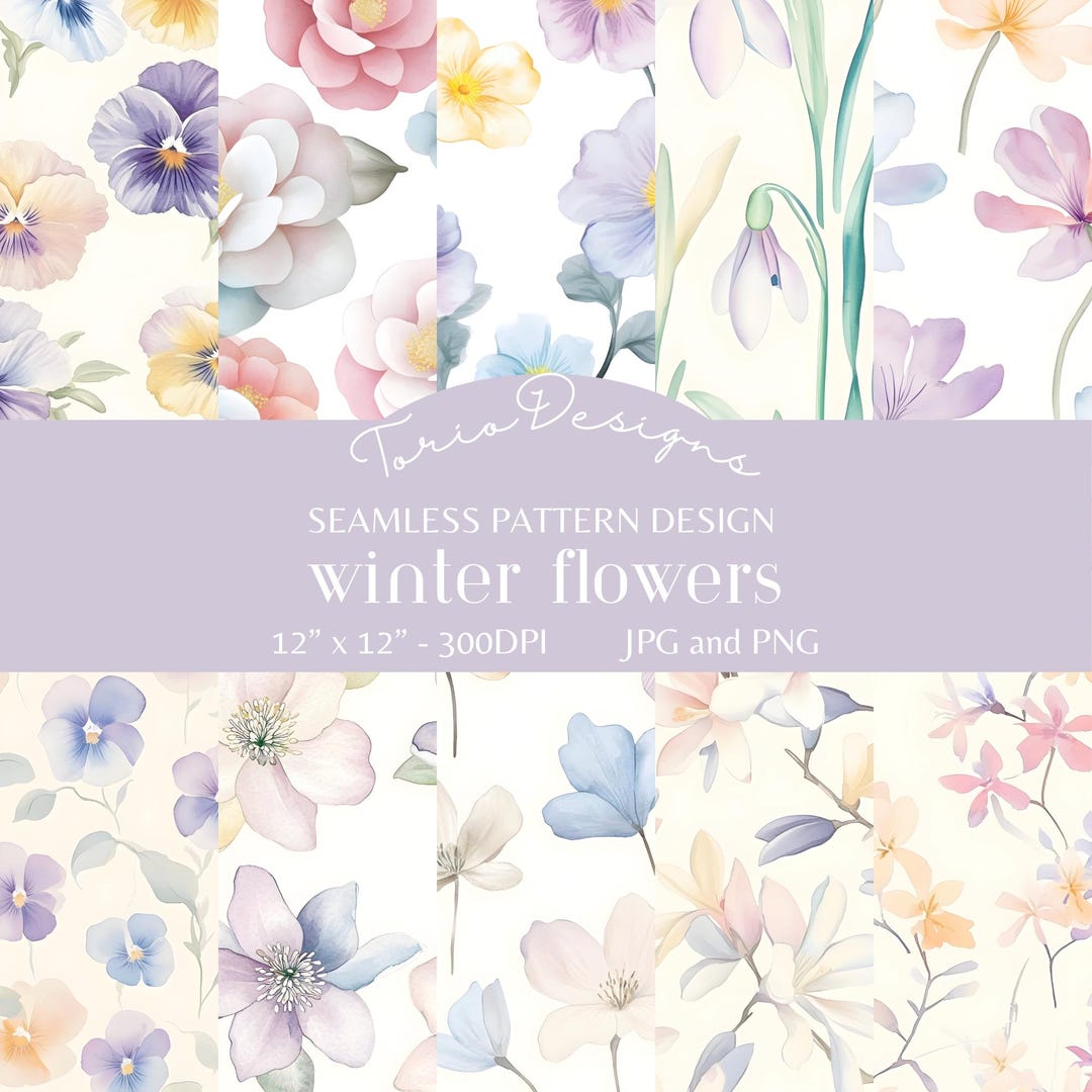 Winter Flowers : 10 Seamless Pattern , Digital Paper, Ai, Hellebore ...