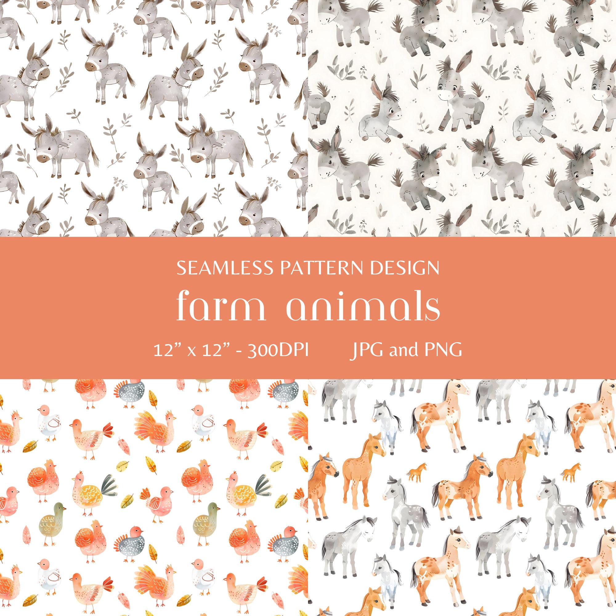 Farm Animals : 20 Seamless Pattern , Digital Paper, Ai, Animal, Farm - Etsy