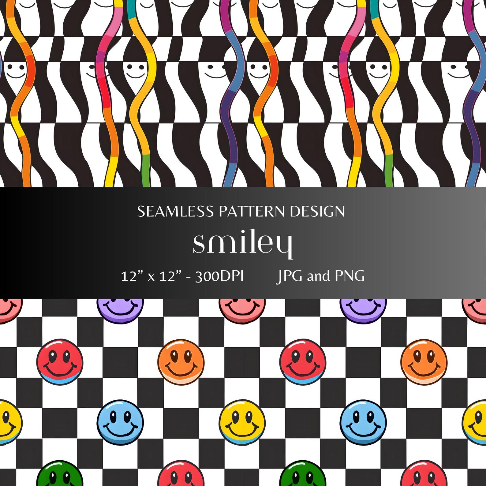 Smiley : 5 Seamless Pattern , Digital Paper, Ai, Smiley, Emotion, Face ...