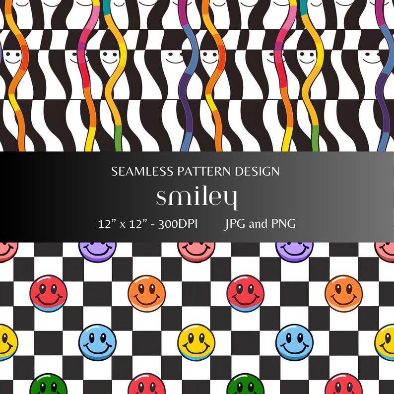 Smiley : 5 Seamless Pattern , Digital Paper, Ai, Smiley, Emotion, Face ...