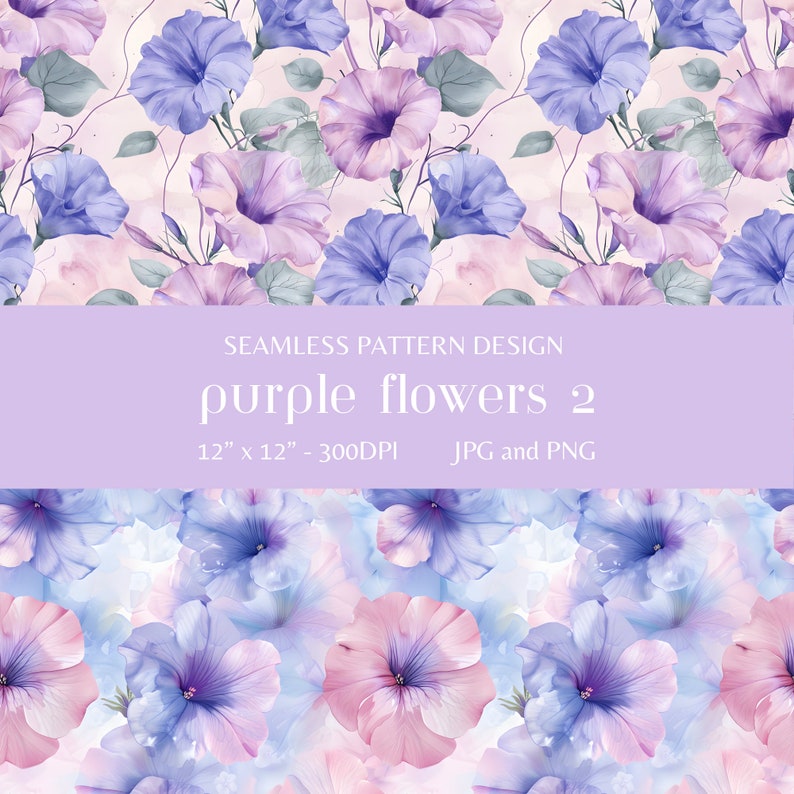 Purple Flowers 2 : 10 Seamless Pattern , Digital Paper, Ai, Valentines ...