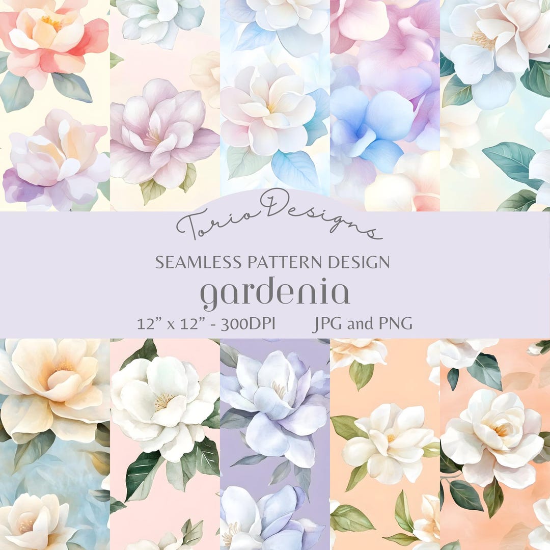 Gardenia : 10 Seamless Pattern, Digital Paper, Ai, Valentines, Flower ...