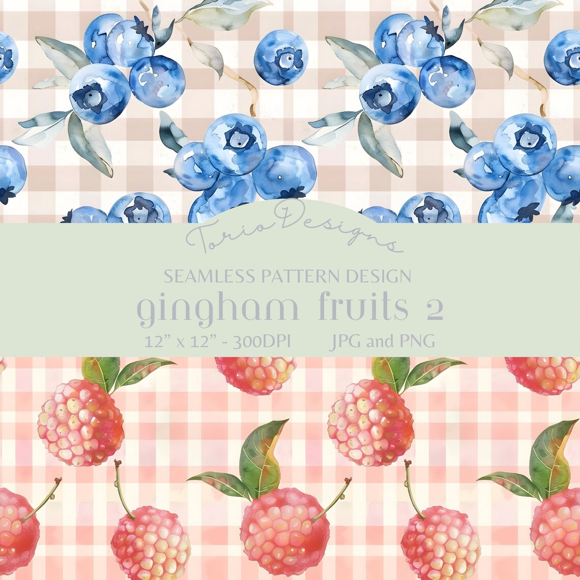 Gingham Fruit 2 : 4 Seamless Pattern , Digital Paper, Ai, Fruits ...