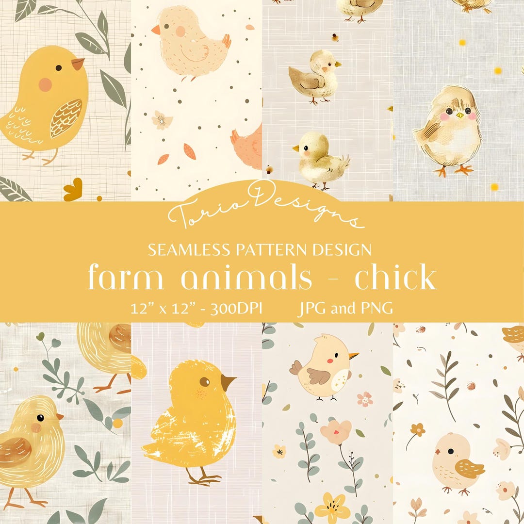 Farm Animals - Chick : 8+1 Seamless Pattern , Digital Paper, Ai, Animal ...