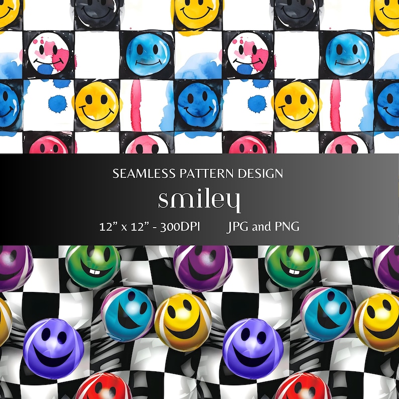 Smiley : 5 Seamless Pattern , Digital Paper, Ai, Smiley, Emotion, Face ...