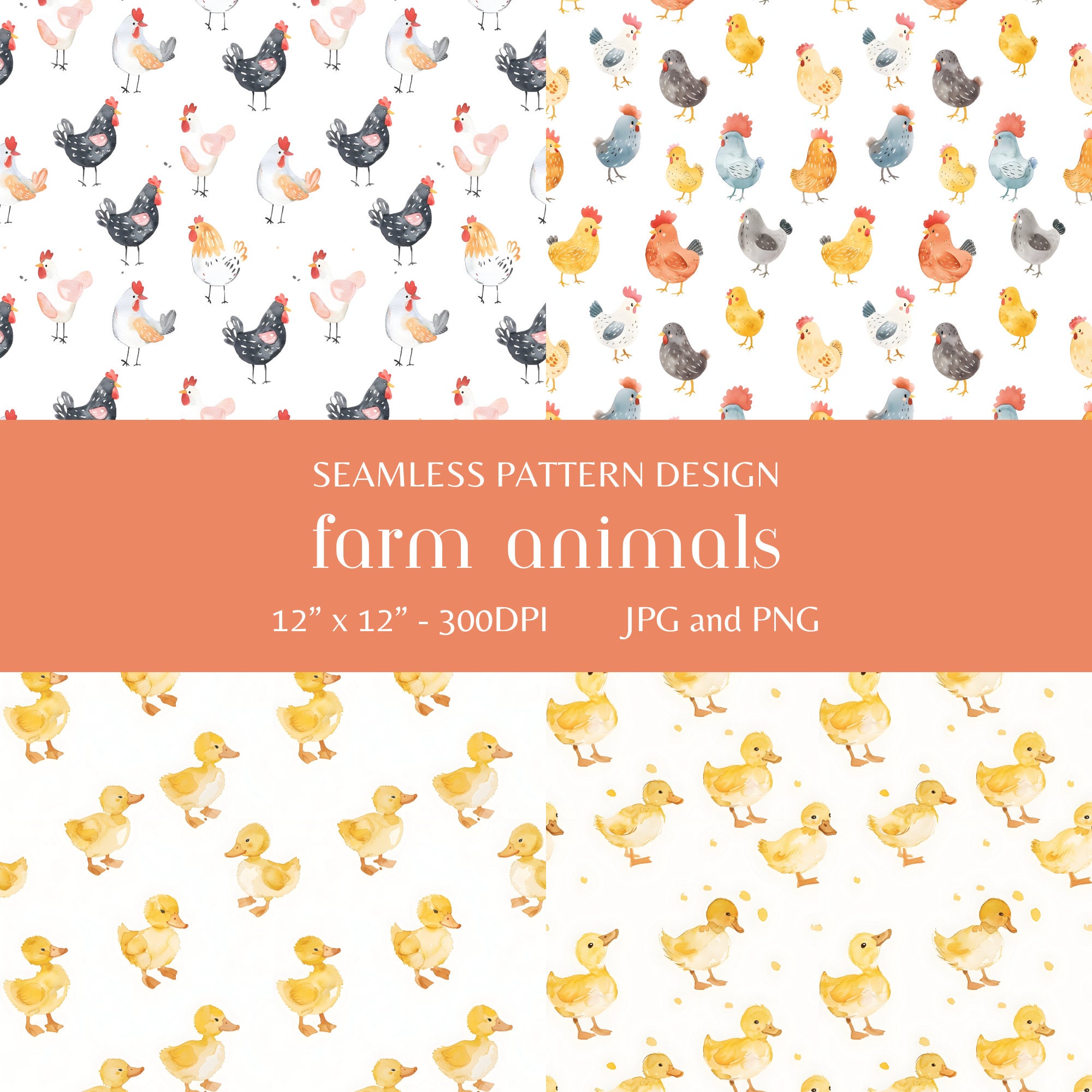 Farm Animals : 20 Seamless Pattern , Digital Paper, Ai, Animal, Farm - Etsy