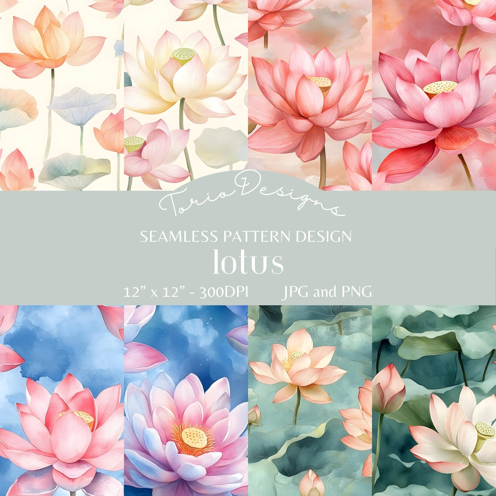 Lotus : 16 Seamless Pattern , Digital Paper, Ai, Valentines, Flower ...