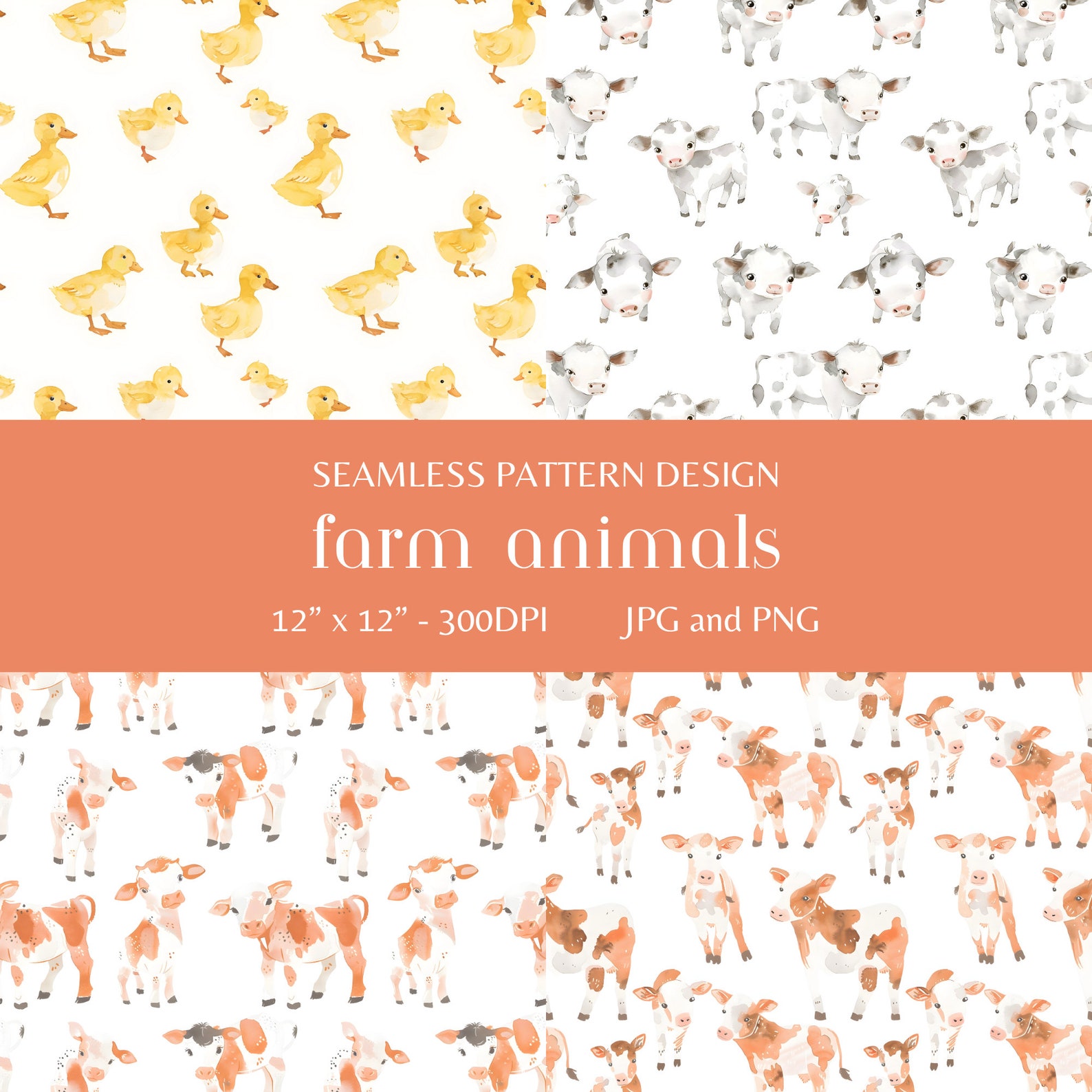 Farm Animals : 20 Seamless Pattern , Digital Paper, Ai, Animal, Farm - Etsy