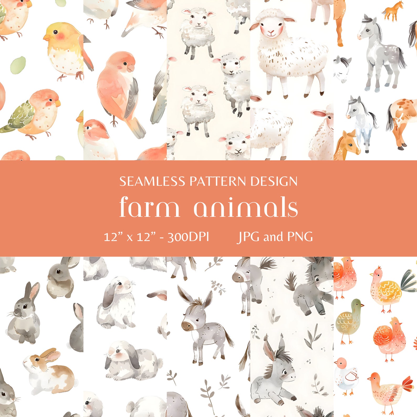 Farm Animals : 20 Seamless Pattern , Digital Paper, Ai, Animal, Farm - Etsy