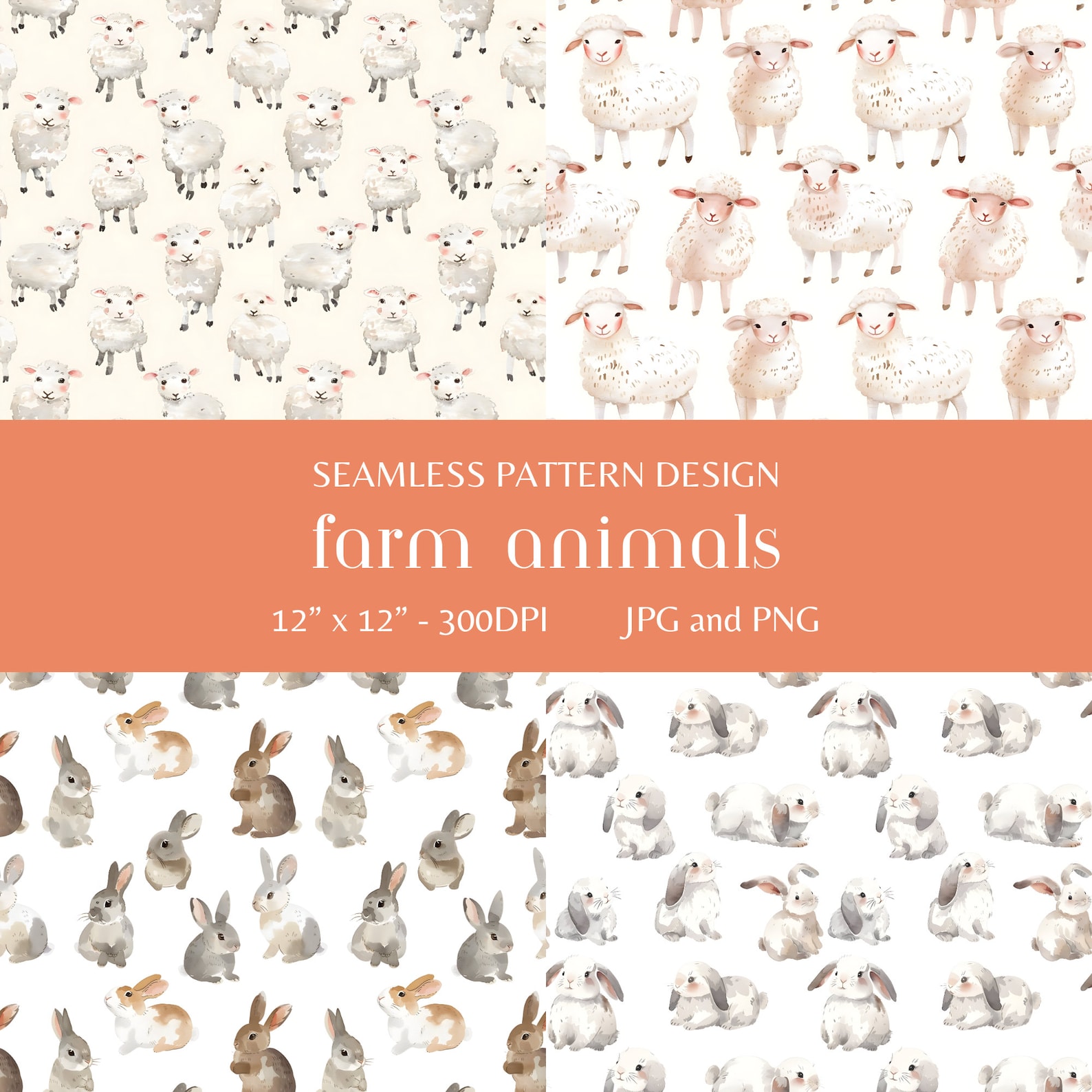 Farm Animals : 20 Seamless Pattern , Digital Paper, Ai, Animal, Farm - Etsy