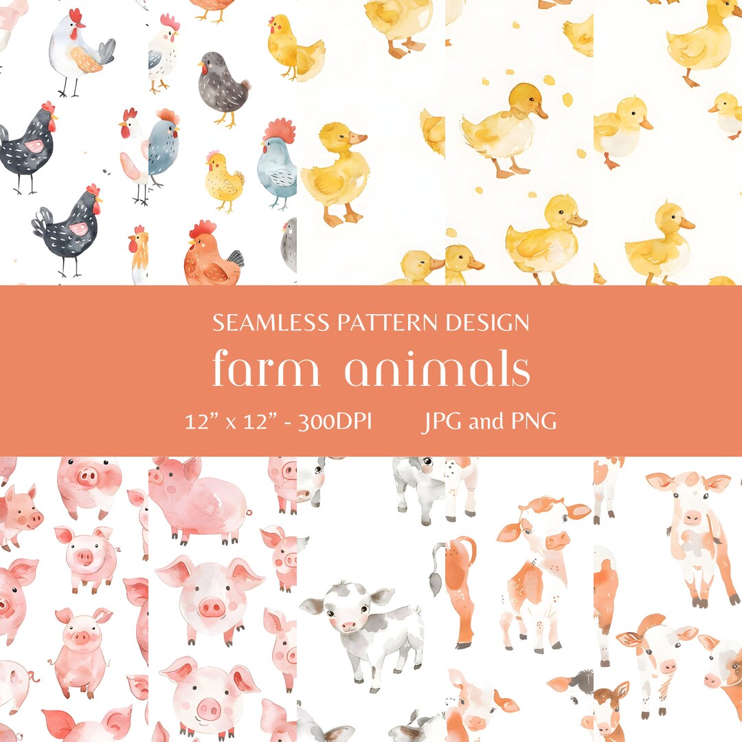 Farm Animals : 20 Seamless Pattern , Digital Paper, Ai, Animal, Farm - Etsy