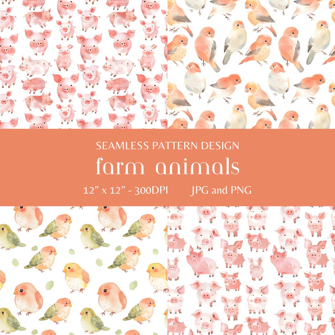 Farm Animals : 20 Seamless Pattern , Digital Paper, Ai, Animal, Farm - Etsy