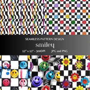 Smiley : 5 Seamless Pattern , Digital Paper, Ai, Smiley, Emotion, Face ...