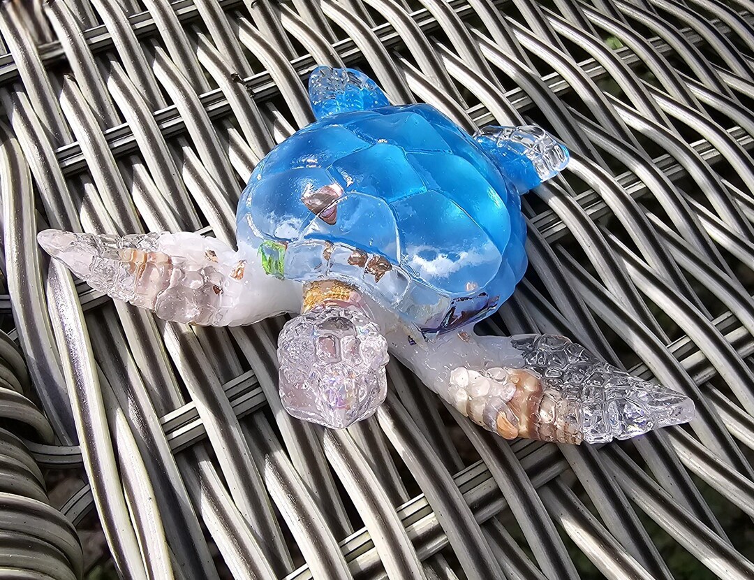Ocean Beach Sea Turtle Figurine, Blue Emerald or Pink - Etsy