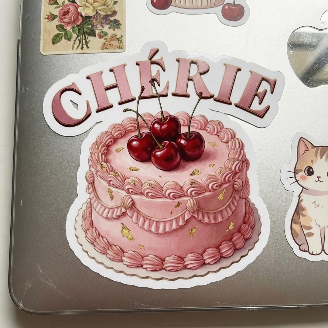 Chérie Pink Cherry Cake Sticker | Kiss-cut Vinyl - Etsy