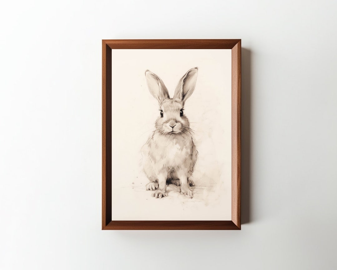 Rabbit Charcoal Art || Digital Wall Decor || Vintage Art ...
