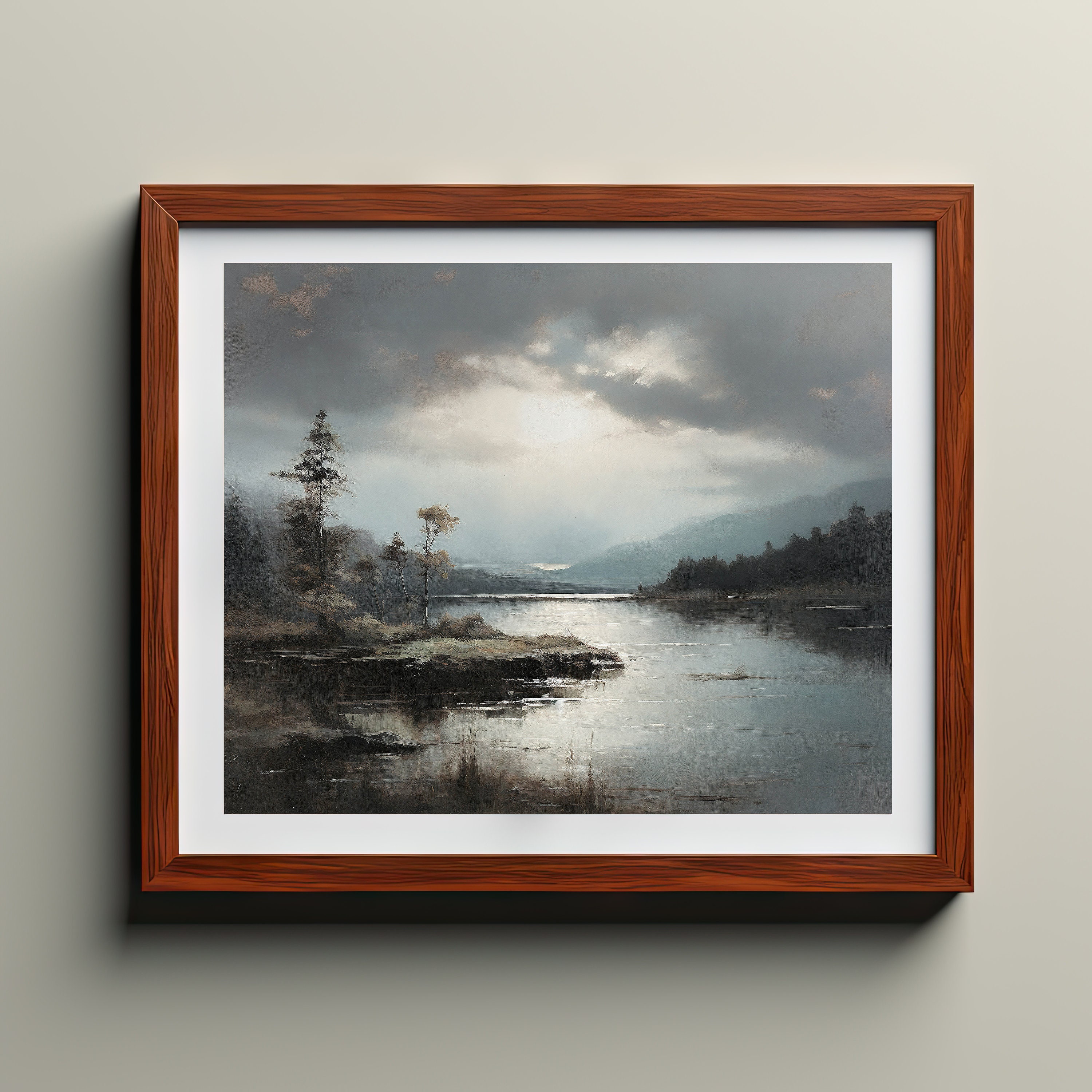 Moody Lake Oil Painting || Digital Print || Dark Wall Art || Landscape ...