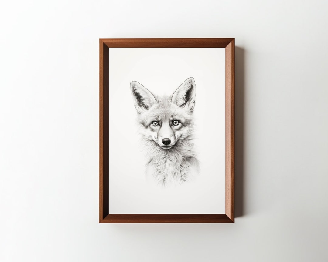 Fox Pencil Drawing Wall Art || Digital Download || Living Room Decor ...