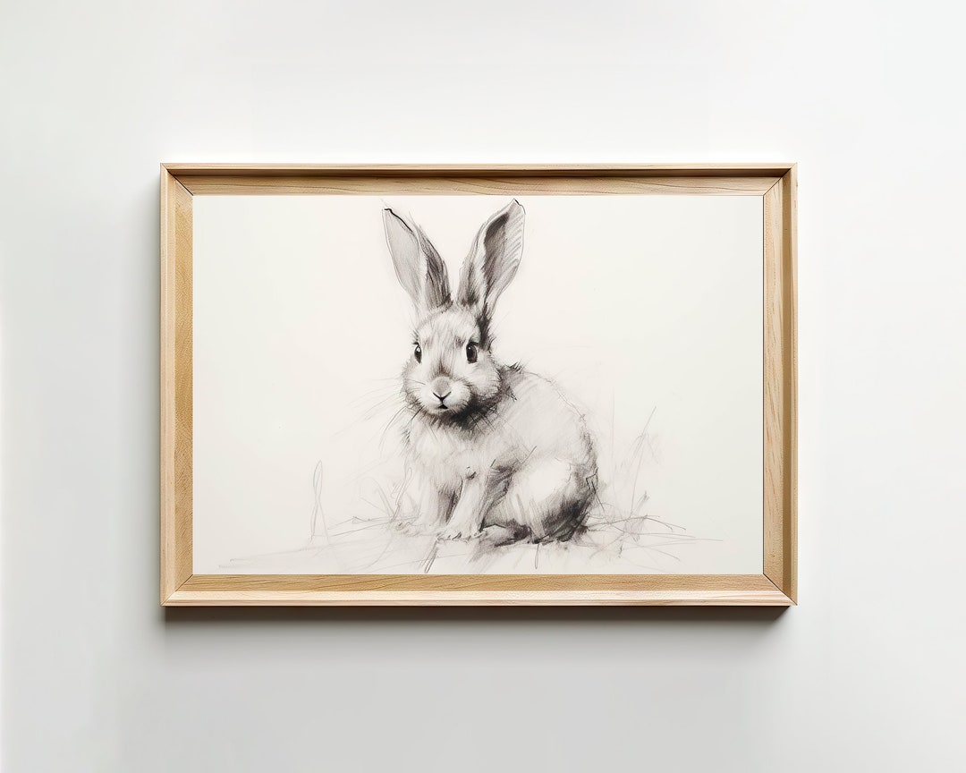 Rabbit Pencil Sketch Art || Digital Wall Decor || Living Room Home Art ...