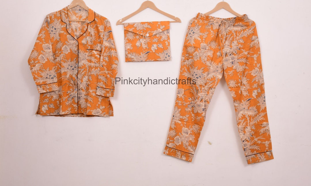 Indian Pajamas Sets, 100% Pure Cotton Pyjamas Set, Floral Print Pjs ...