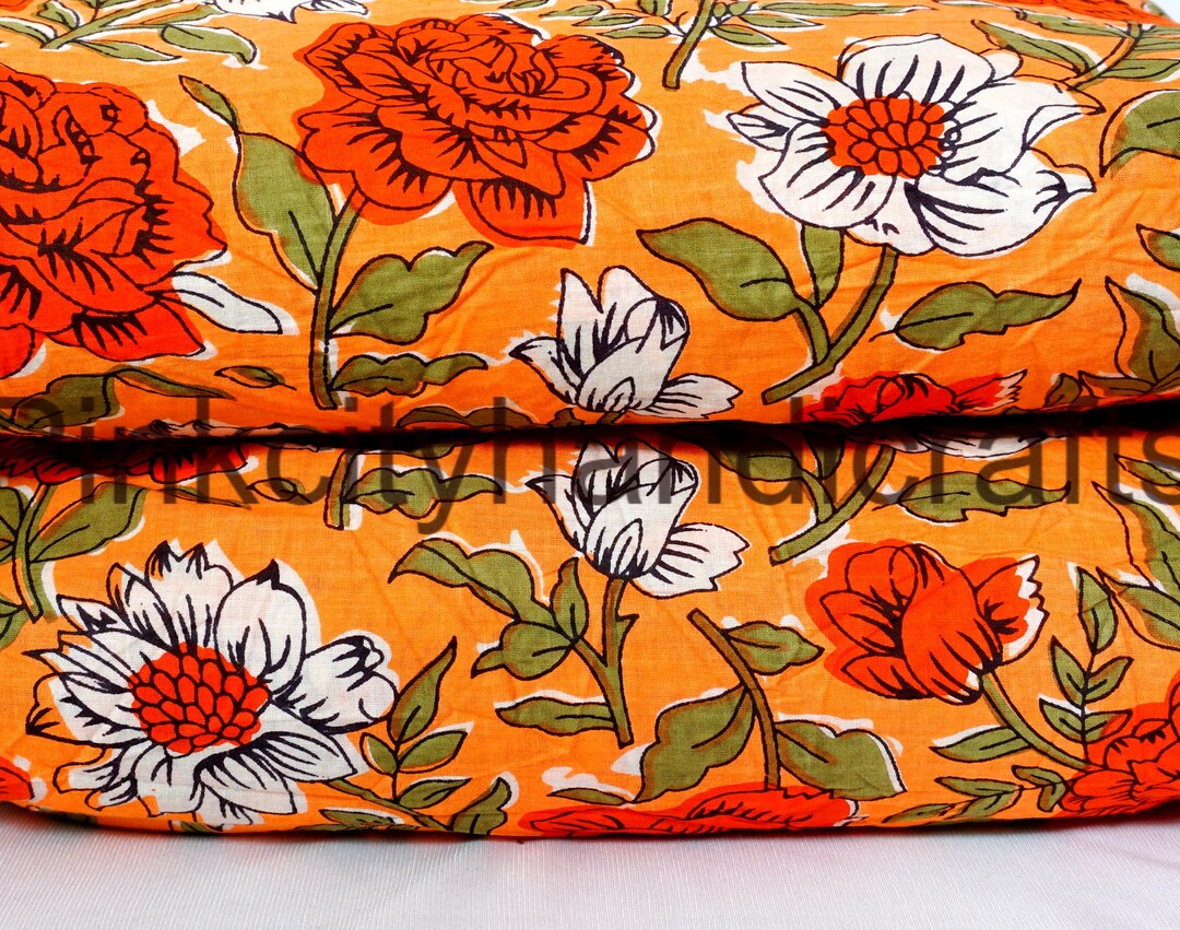 Hand Block Printed Cotton Fabric: Indian Floral Print, 42" Wide - Etsy