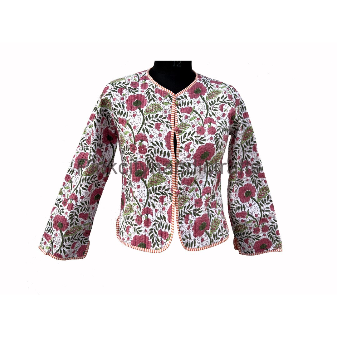 Vintage Quilted Jacket Block Printed Boho Style Quilted Handmade ...