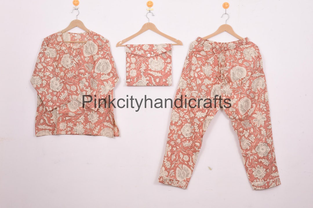 Floral Cotton Pajama Set: Jaipur Handmade Night Suit - Etsy
