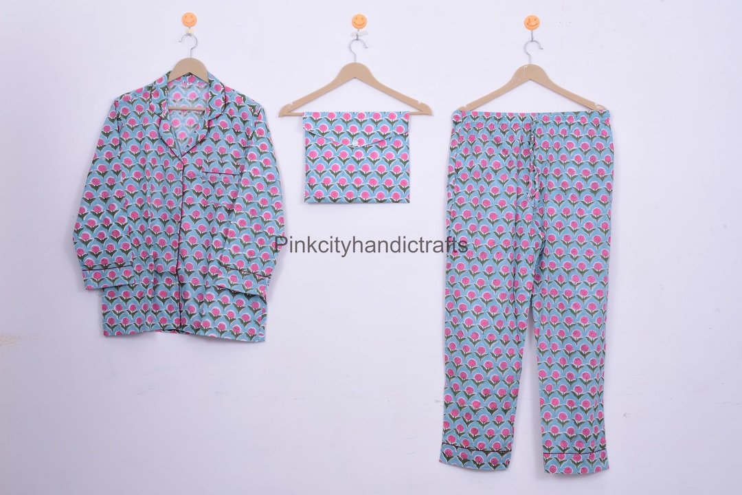 Floral Pure Cotton Pj's, Pajamas Set ,indian Cotton,night Wear, Soft ...