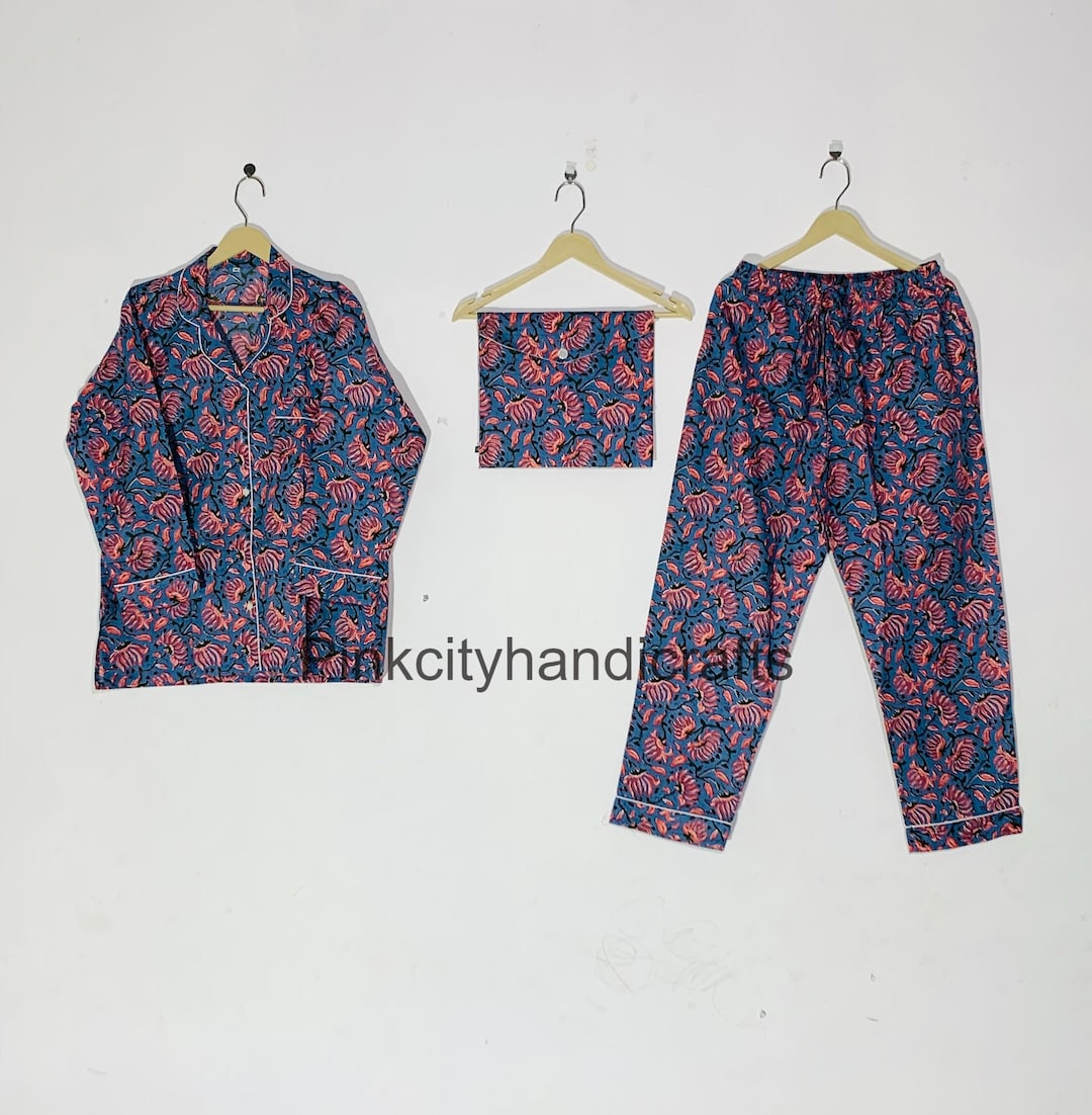 Button-up Indian Pajama Set, 100% Pure Cotton Pjs, Bridesmaid Gift ...